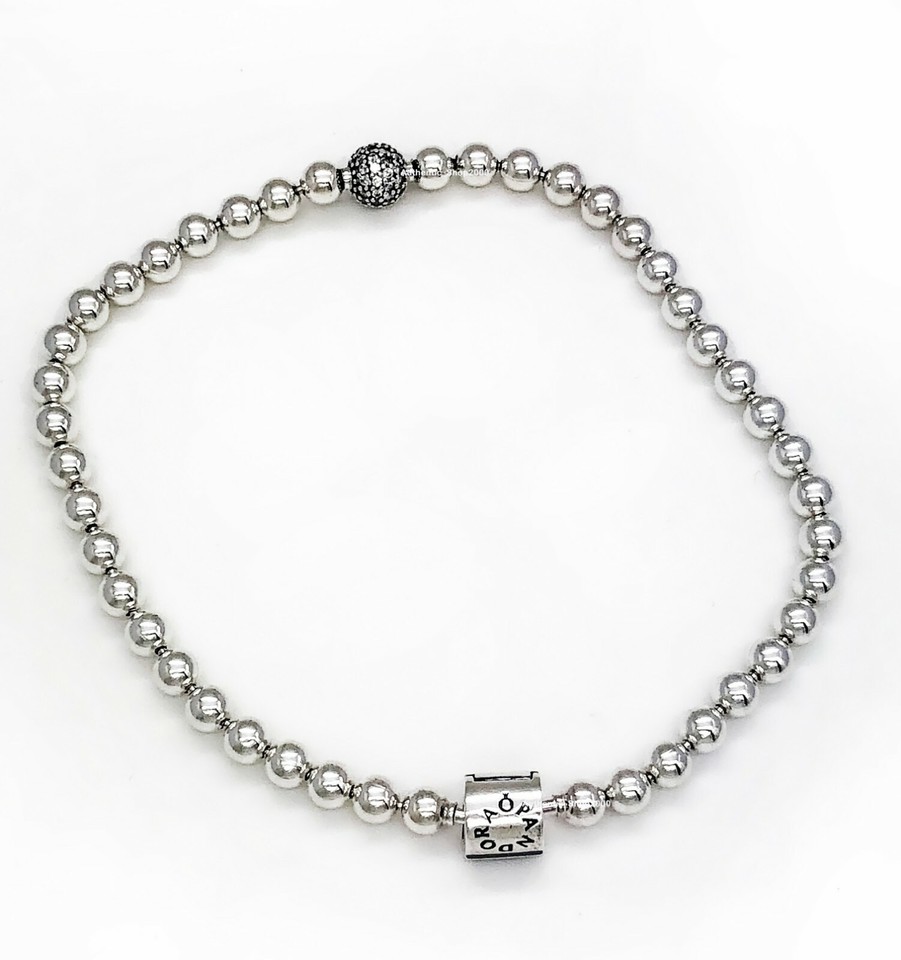 NEW 100% Authentic PANDORA 925 Silver Beads & Pave Ball Chain Bracelet ...