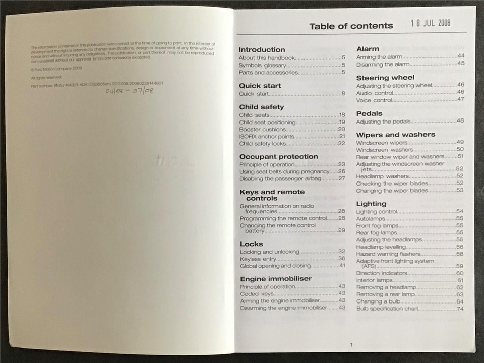 FORD FOCUS Car Owner's Handbook FEB 2008 #8M5J-19A321-ADA 02/2008 | eBay