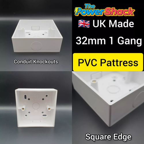 PVC Surface Pattress Box 1 Gang 32mm Plastic Durable Single Back Box ...