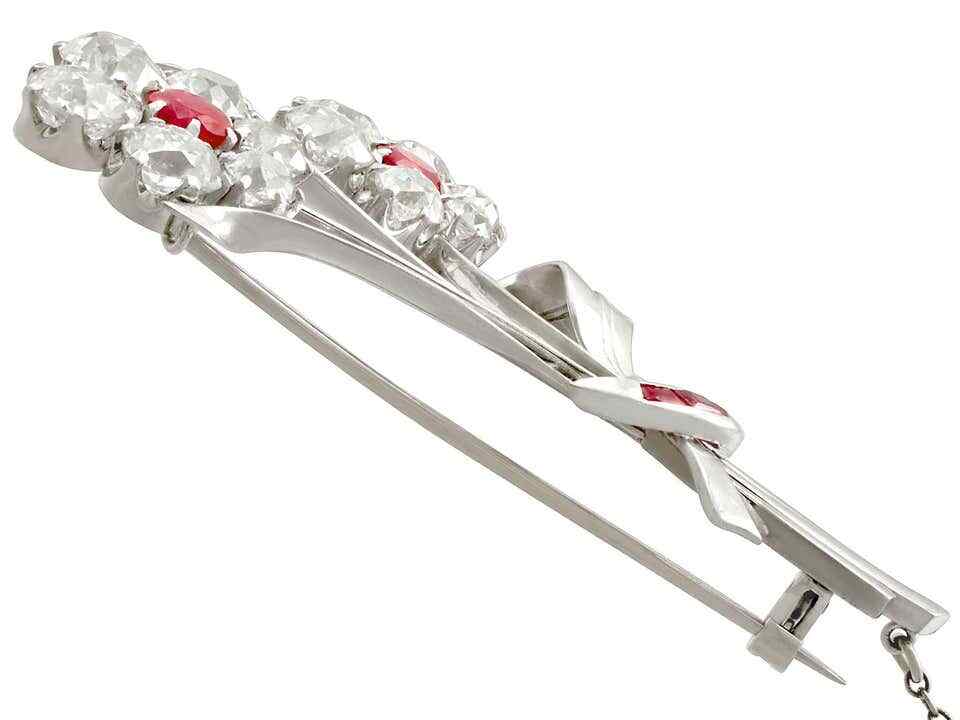 Vintage 8 CT Multi Cut Red Ruby & White CZ Women's Flower Brooch In 935 ...