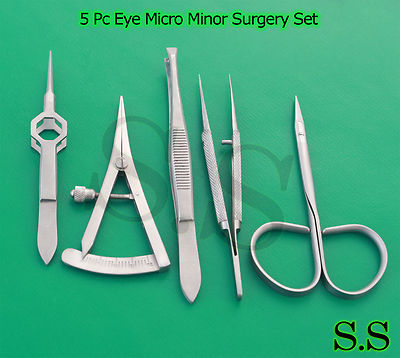 5 PC EYE MICRO MINOR SURGERY VETERINARY OPHTHALMIC INSTRUMENT SET KIT ...