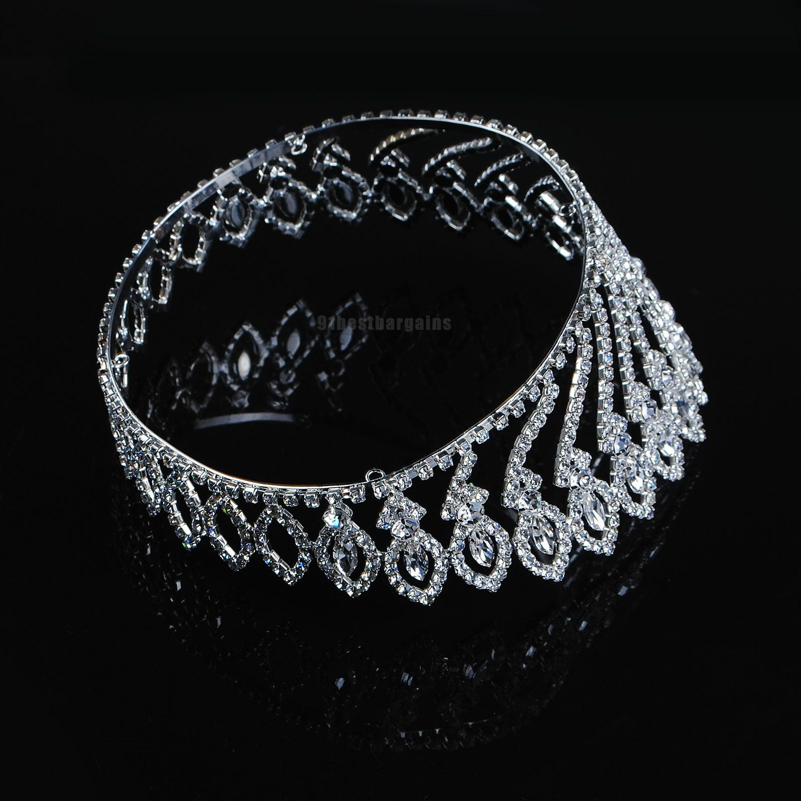Stunning Full Round Tiara Crown Rhinestones Crystal Pageant Wedding ...