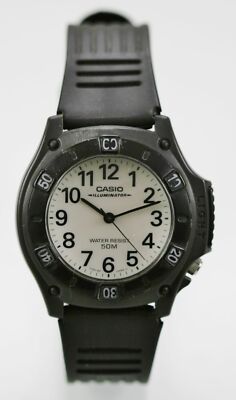 Casio Watch Men Black Plastic 50m Water Resistant White Battery Easy ...
