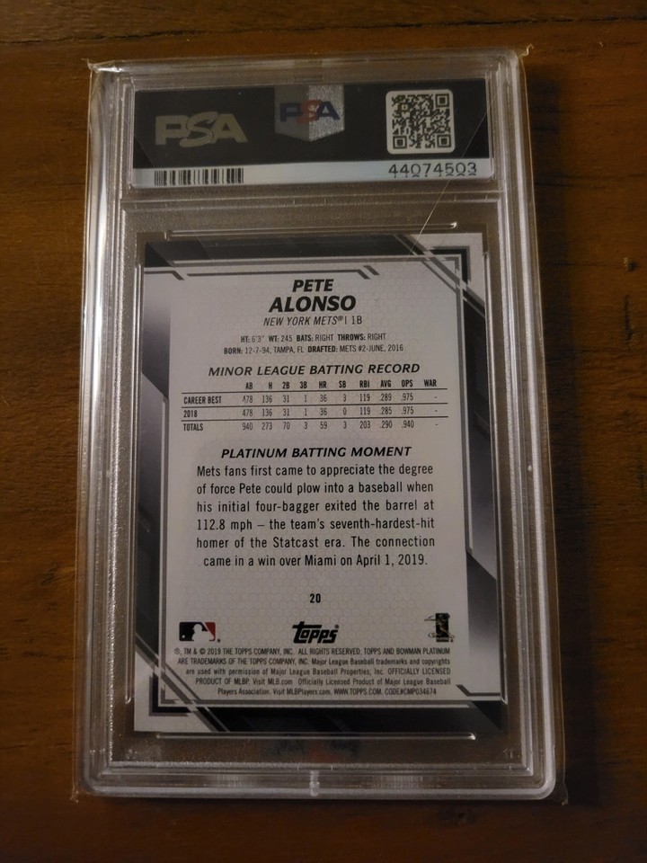PSA 10 Pete Alonso 2019 Bowman Platinum Purple Refractor #20 Rookie ...