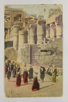 1913 Karnak Temple of Ammon Egypt Ancient Ruins Laborers Divided Back ...
