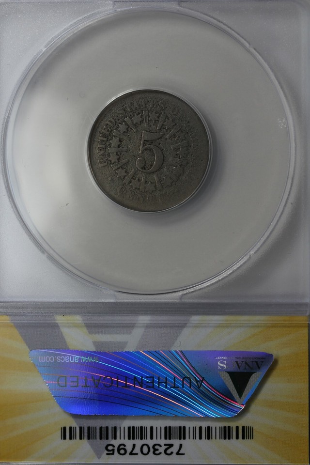 1866 .05 ANACS AG 3 SHIELD Shield Nickel, First ?Nickels? First Nickels ...