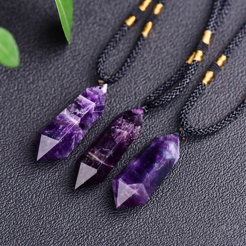 Chevron Amethyst Double Point Pendant Necklace Healing Protection Crystal Gifts | eBay