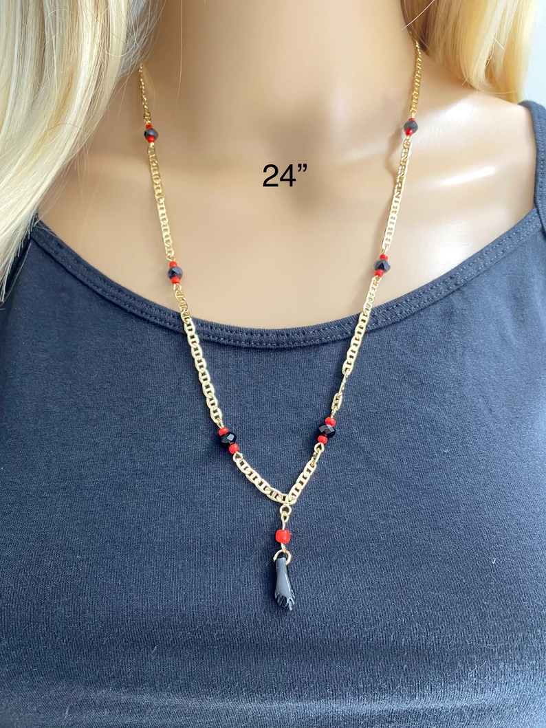 14K Gold Plated 24" long Azabache Necklace- N101 | eBay