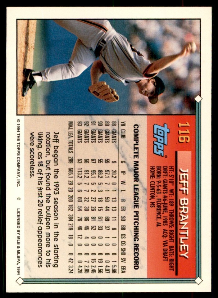 1994 Topps Gold. Jeff Brantley Baseball Cards #116 | eBay