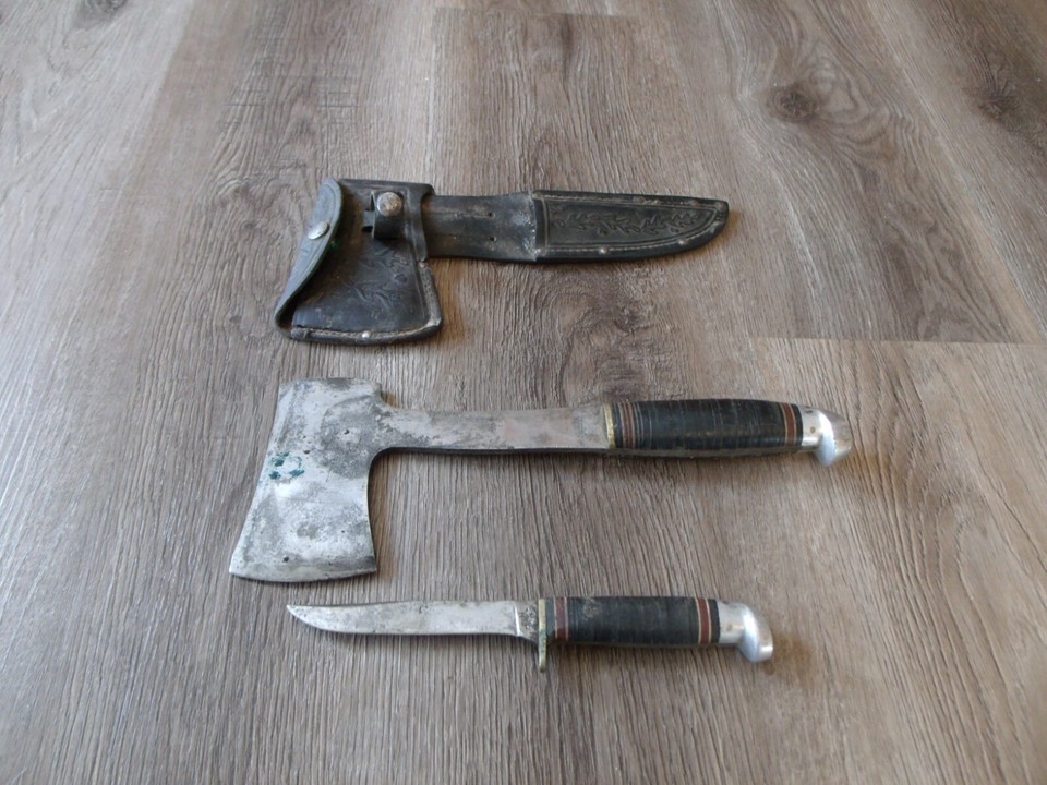 VINTAGE WESTERN HATCHET AND KNIFE SET WITH SHEATH BOULDER COLORADO | eBay