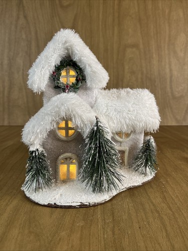 Glitter Snow Fur Cardboard Putz Style House Christmas Village White 8 ...