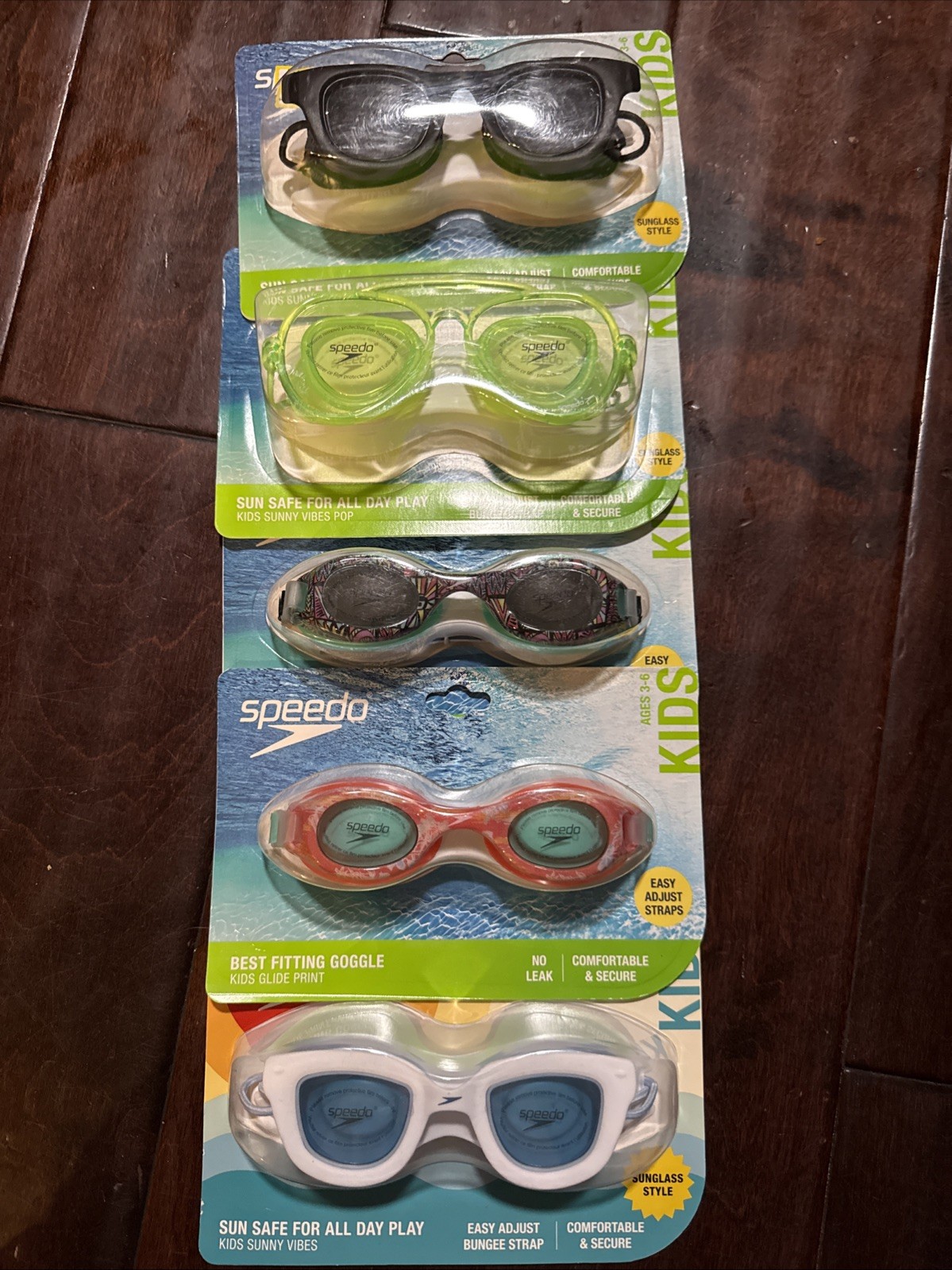 NEW SPEEDO KIDS GOGGLES LOT OF 5- Ages 3-6 Black/White/Orange/Green ...