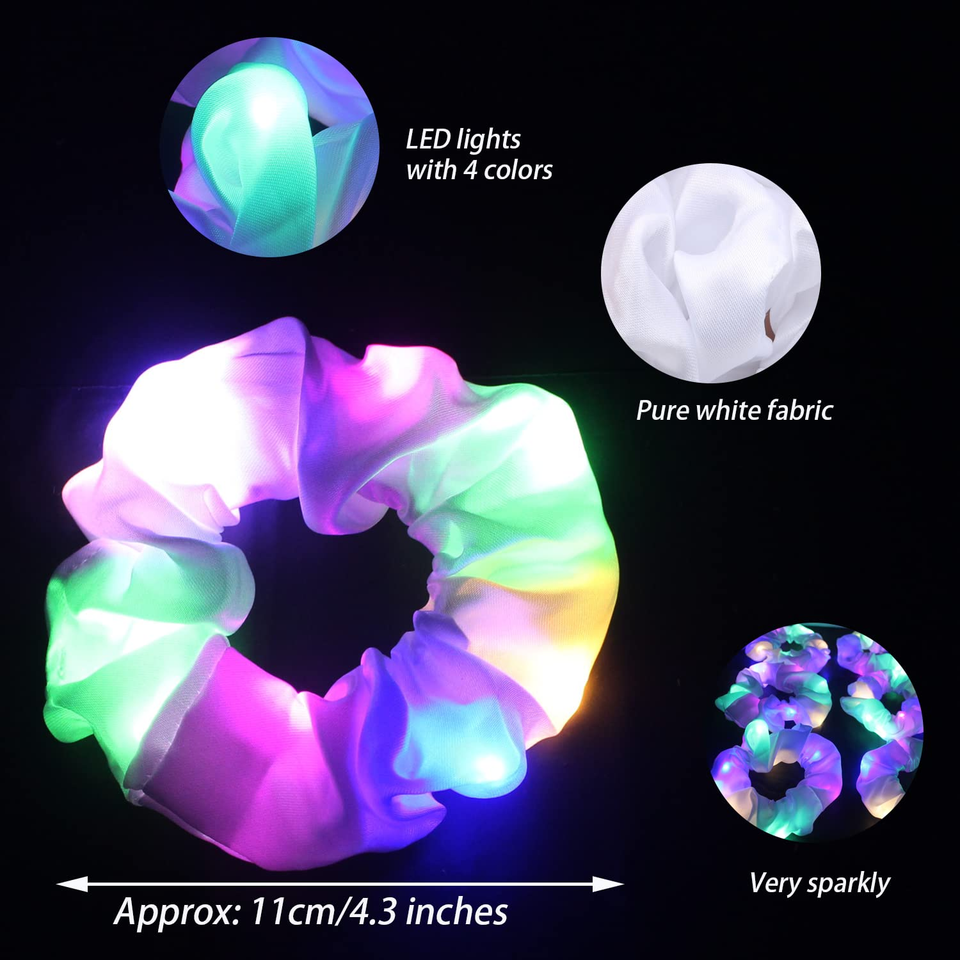12PCS LED Hair Scrunchies Light up White Scrunchies,Satin Ponytail ...
