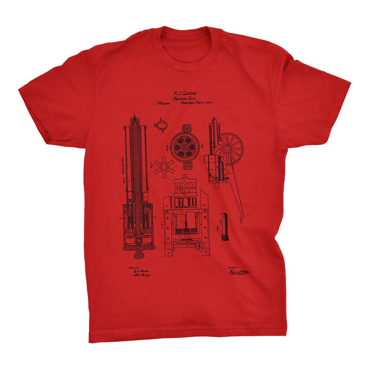 Machine Gun Patent T-Shirt, Gatling Gun Tee Patent Art 100% Soft Cotton ...