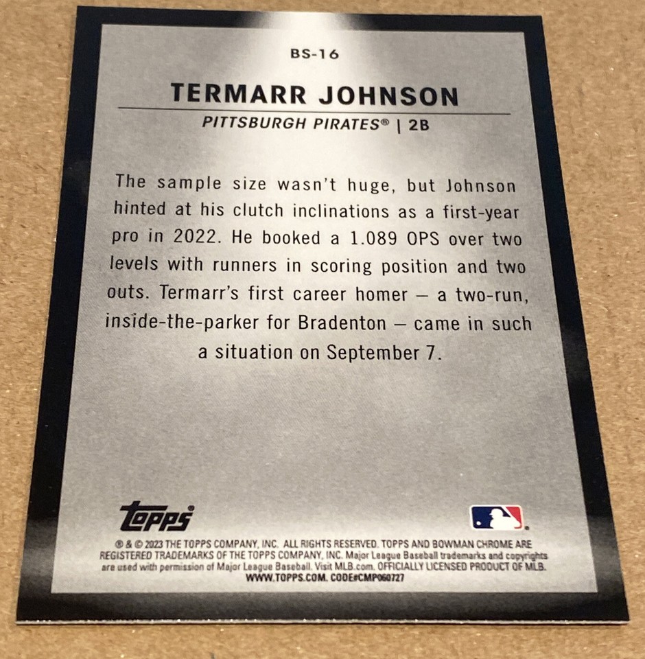 Termarr Johnson 2023 Bowman Chrome Spotlight RC #BS-16 Pirates | eBay