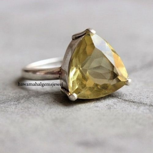 925 Argent Naturel Citron Quartz Trillion Femme Bague Pierres à ...