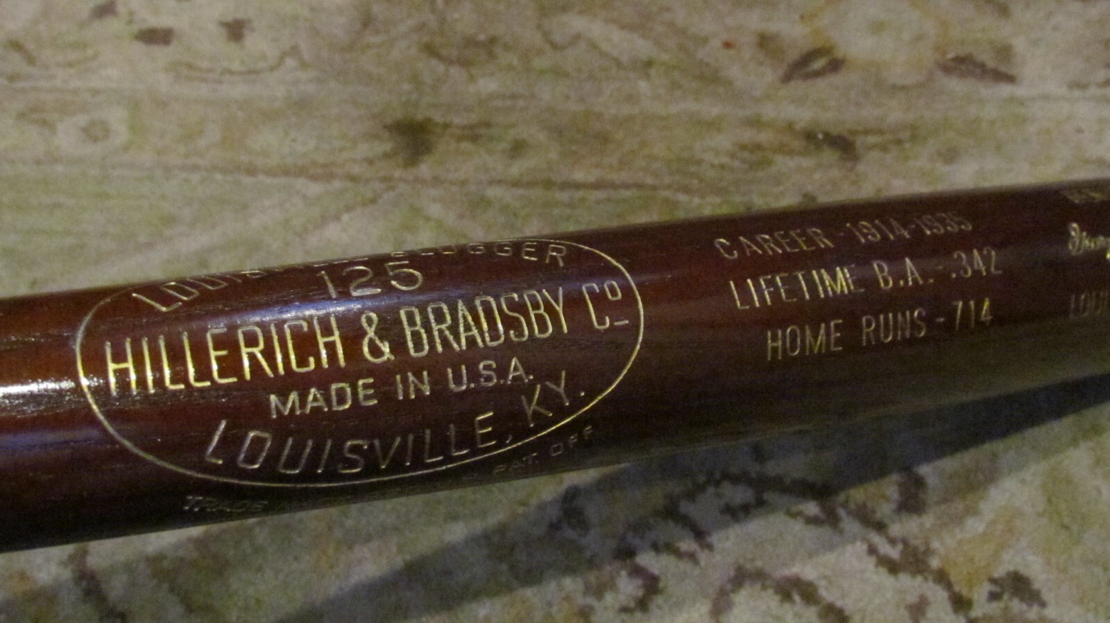 George Babe Ruth Hillerich &Bradsby Career 1914 1935 HR 714 Stat ...