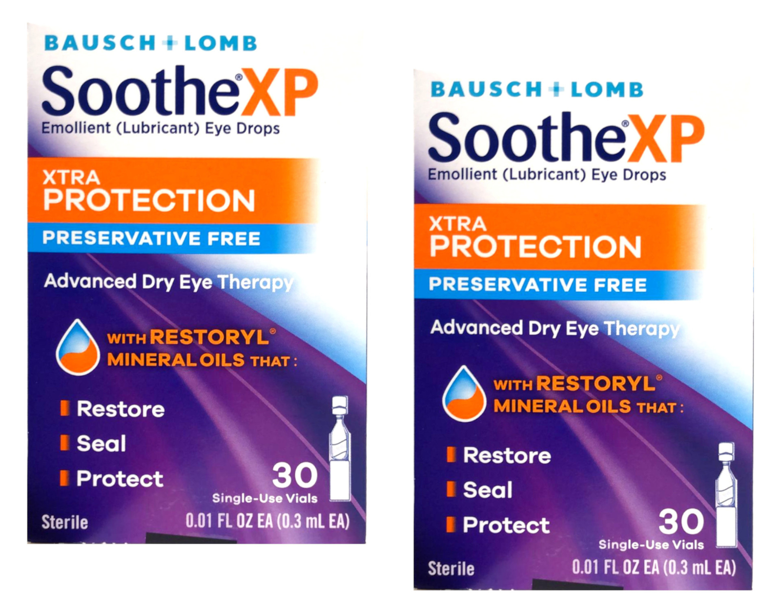 Bausch & Lomb Soothe XP Lubricant Eye Drops, 30 Single-Uses Each - Pack ...
