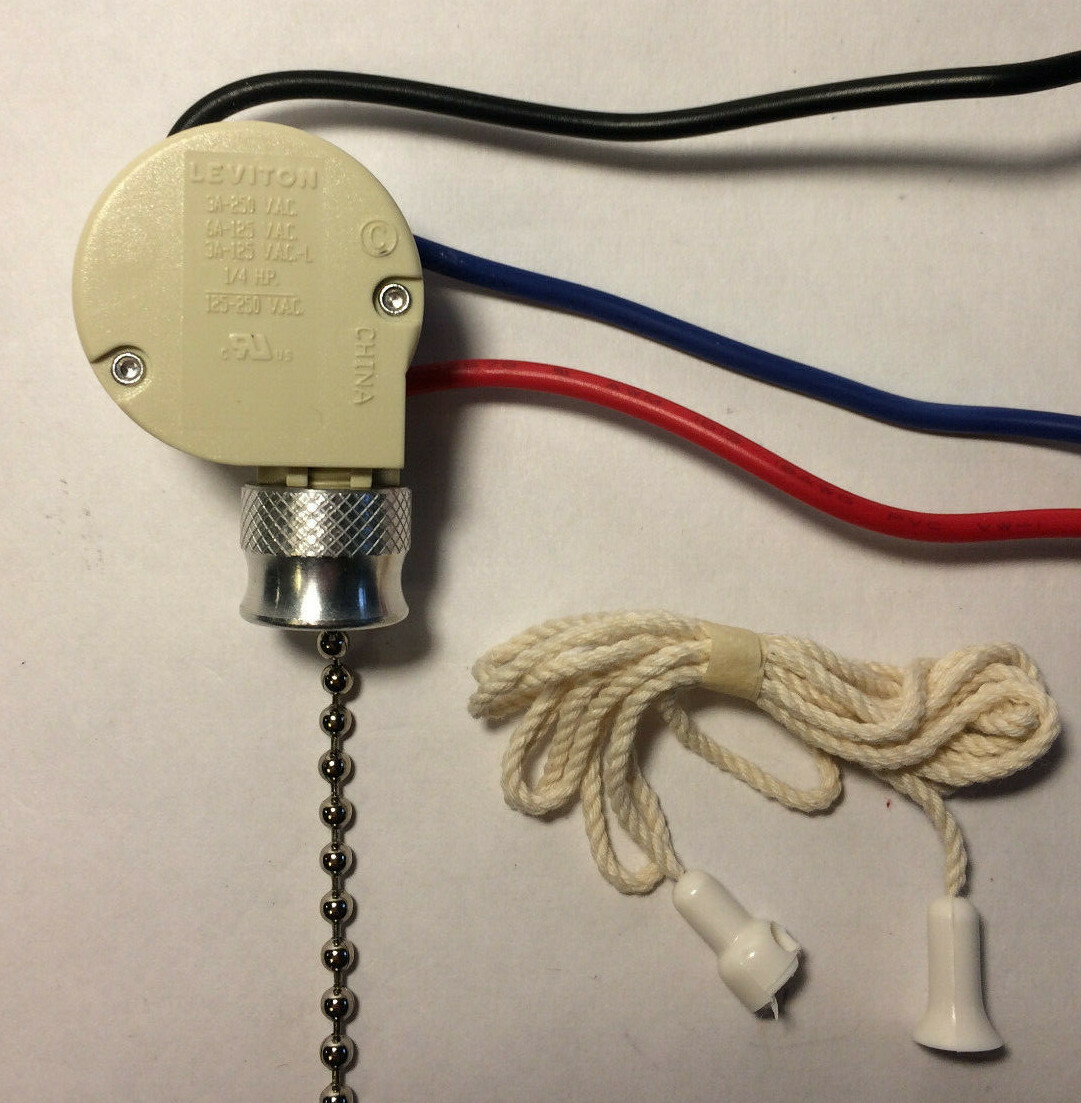New Leviton 3-Way Nickel Pull Chain Ceiling Fan Canopy Switch, 6" Wire ...