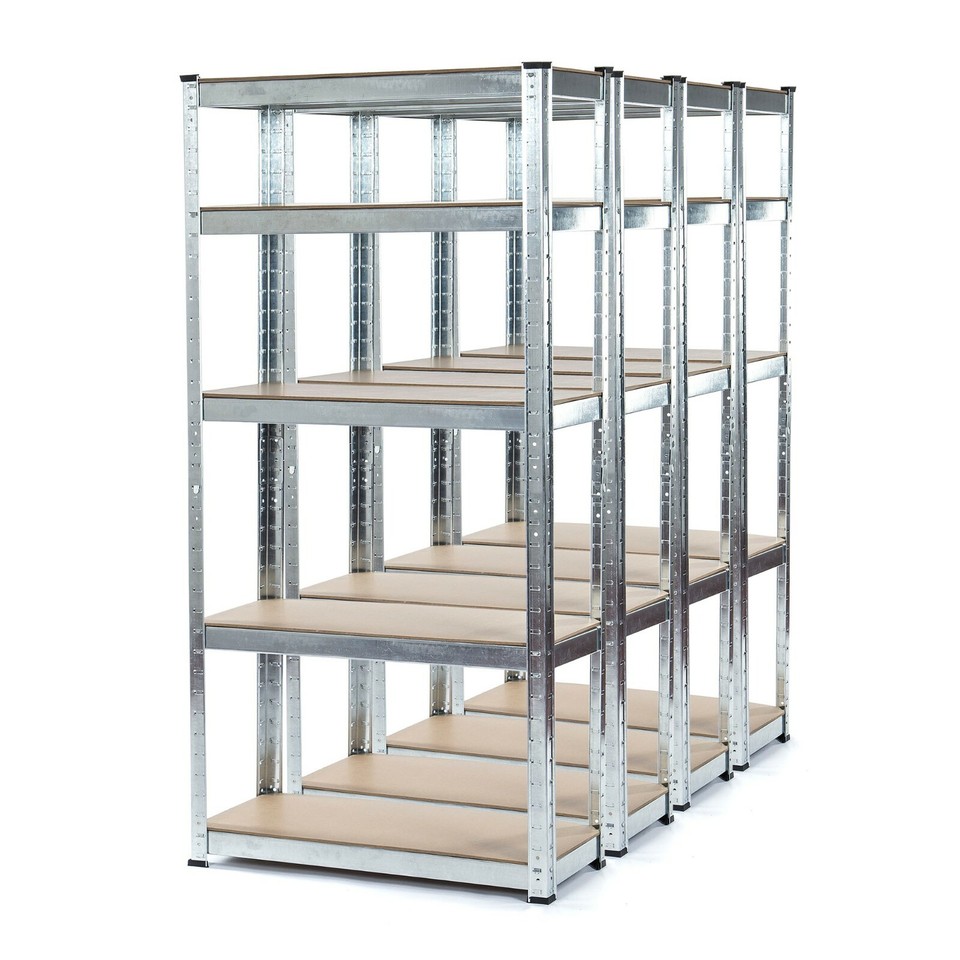 5 Bay Galvanised Corner Shelving/Racking Unit Garage & 5 Storage Racks ...