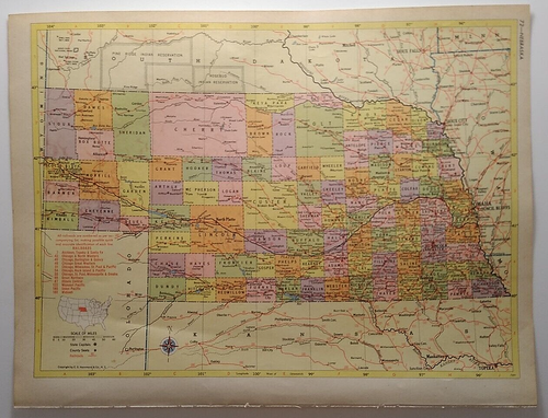 1955 Antique NEBRASKA Atlas Map - Vintage MCM Hammond's New Supreme ...