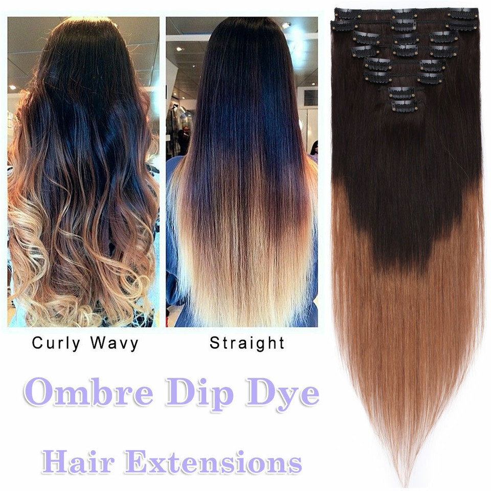 24INCH LONG THICK 100% Real Full Head 8-Pieces Clip in Hair Extensions ...