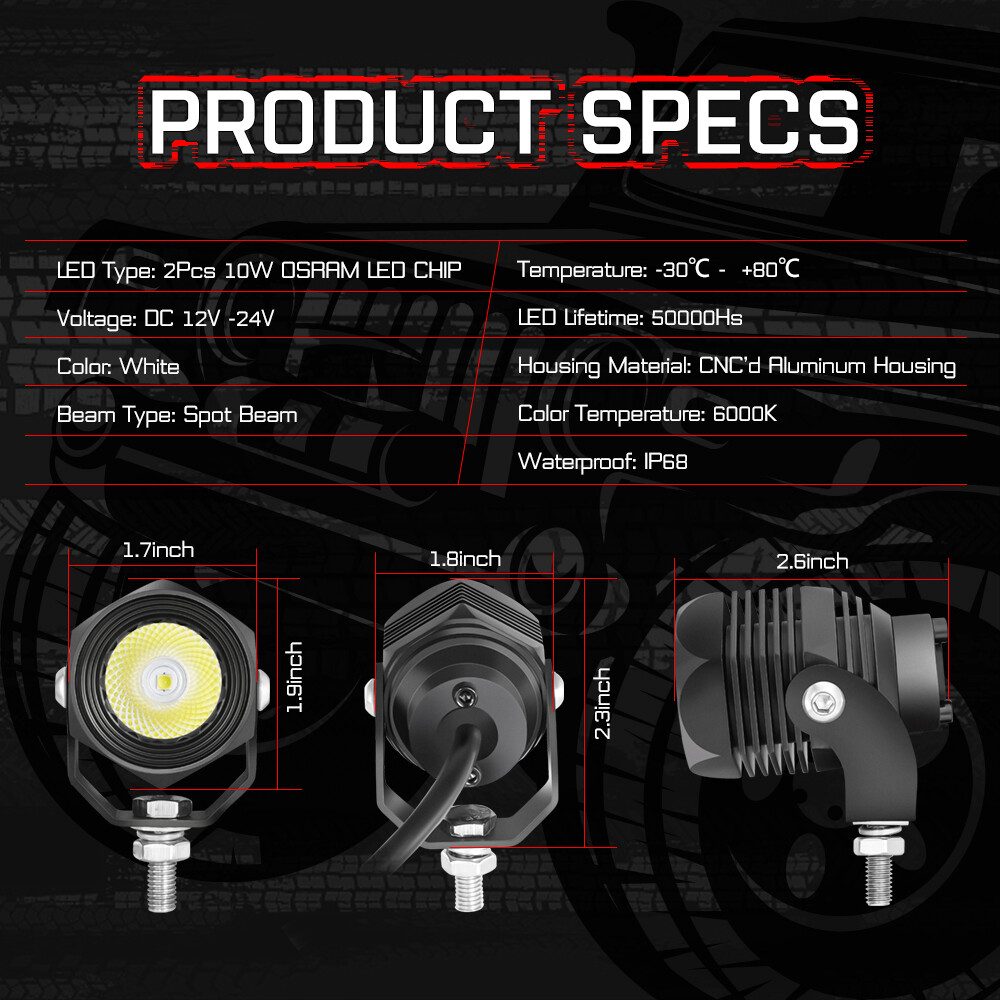 2x 20W LED Spot Motorcycle Light auxiliary Headlight Driving Fog Lamp ...