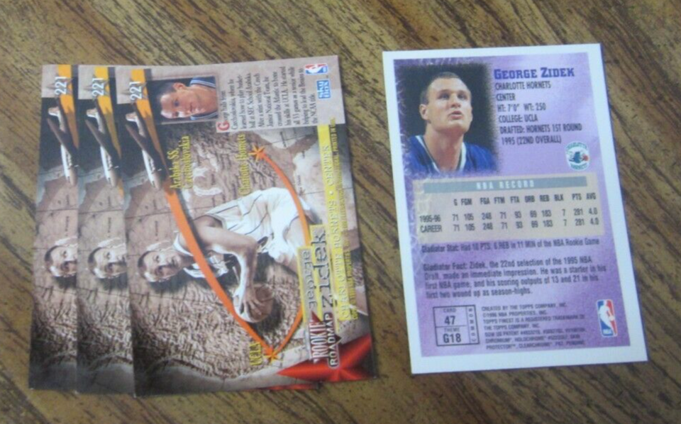 George Zidek Lot of 4 Trading Cards w/3 ROOKIES NBA Basketball ...