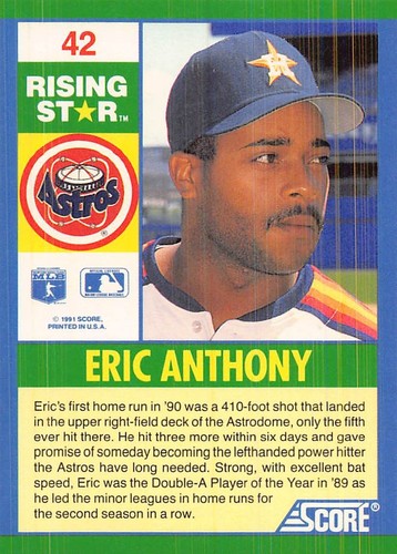 Eric Anthony 1991 Score 100 Rising Stars 42 Houston Astros Baseball ...
