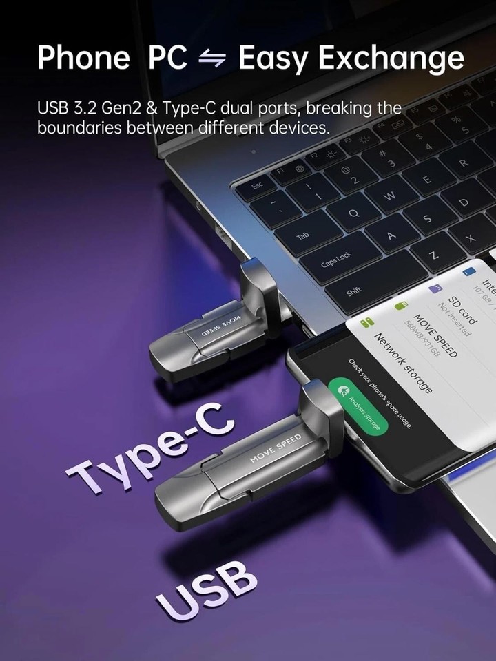 SEALEDMOVE SPEED 2-in-1 USB & Type-C Flash Drive - Ultra Fas Data ...