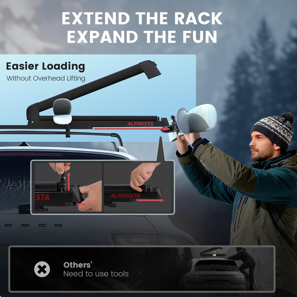 Ski & Snowboard Rack for Car Roof with Sliding Extension, Snowboard ...
