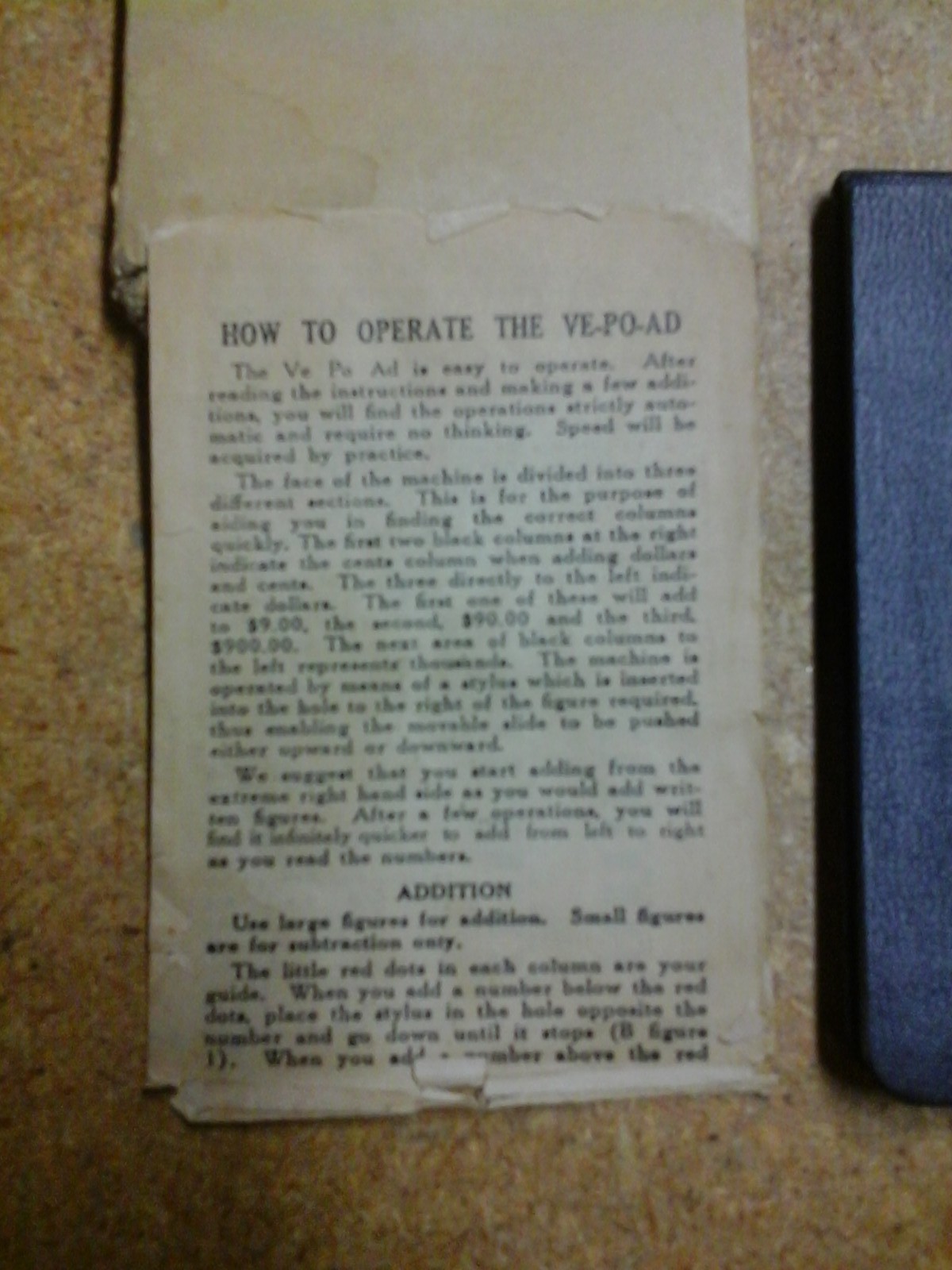 1920'S? VE-PO-AD(VEST POCKET ADDER) W/INSTRUCTIONS AND OUTER SLEEVE | eBay
