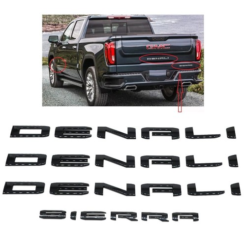 4PCS Glossy Black DENALI Sierra Emblems Letters Fit Sierra 1500 2500hd ...