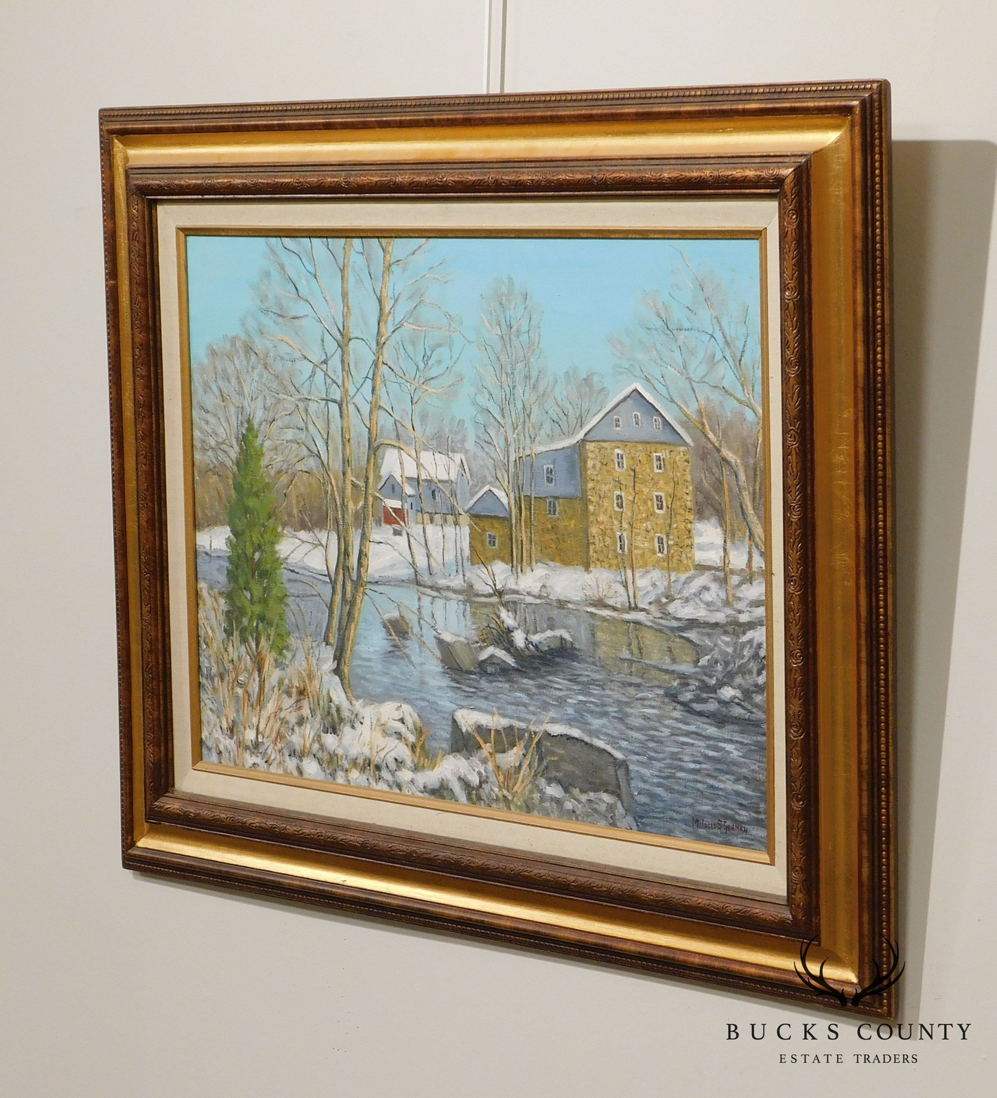 Mildred S.Gehman "Clymer's Mill" Thatcher P.A., Winter Snowy Stream Oil ...