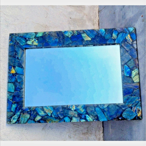 12x18 Inch Labradorite Crystal Accent Mirror Vanity Decor Handmade Art ...