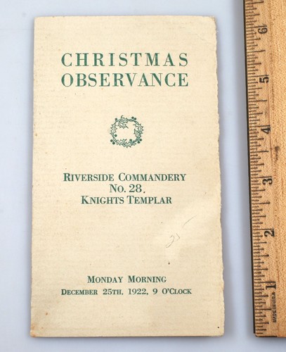 1922 Riverside Commandery No 28 Knights Templar Christmas Observance ...