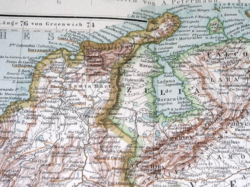 1912 ANTIQUE MAP OF PANAMA COLOMBIA VENEZUELA ECUADOR PERU BRAZIL ...