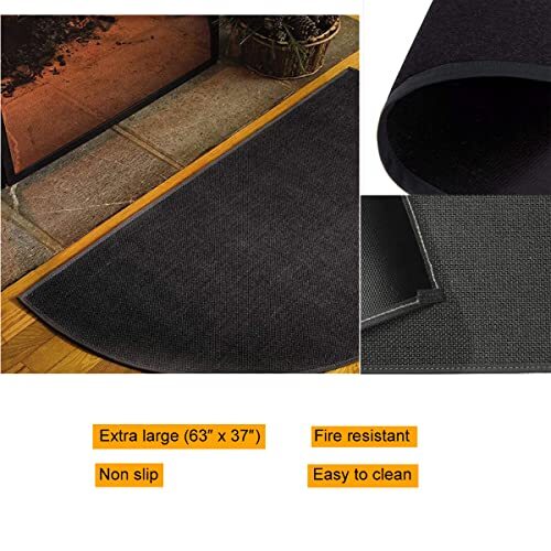 63″x37″ Extra Large Half Round Fireproof Fireplace Mat Hearth Area Rug ...