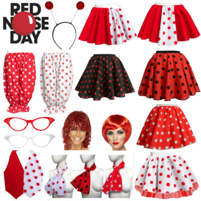 Ladies Comic Relief RED NOSE DAY 2023 COSTUME Polka Dot Skirts or ...