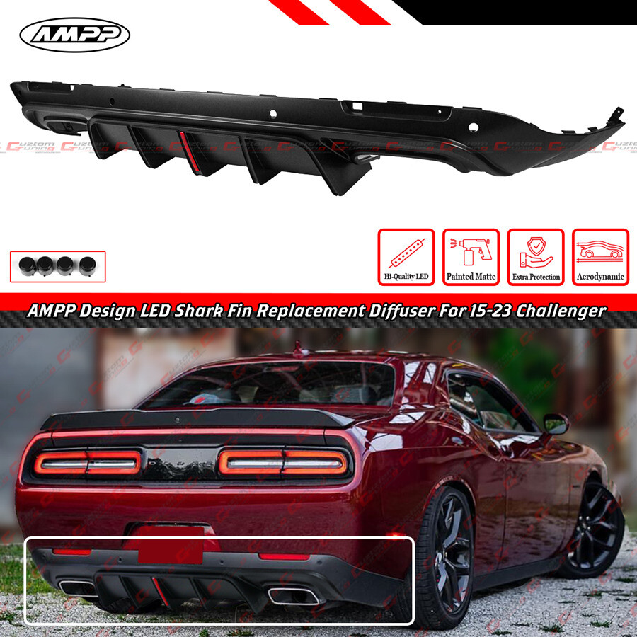 For 15-23 Dodge Challenger AMPP LED Matte Black Rear Bumper Diffuser ...