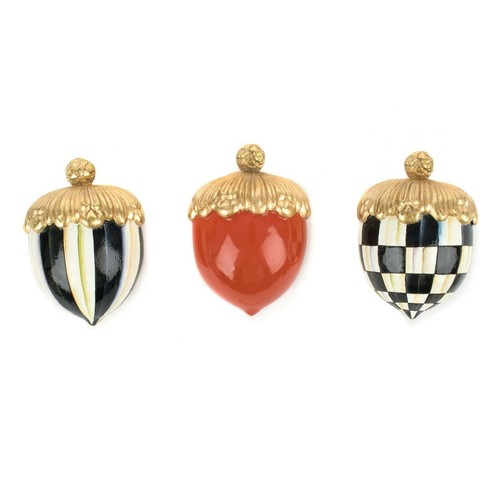 SET OF 3 MacKENZIE CHILDS COURTLY CHECK STRIPE ACORNS BNIB | eBay