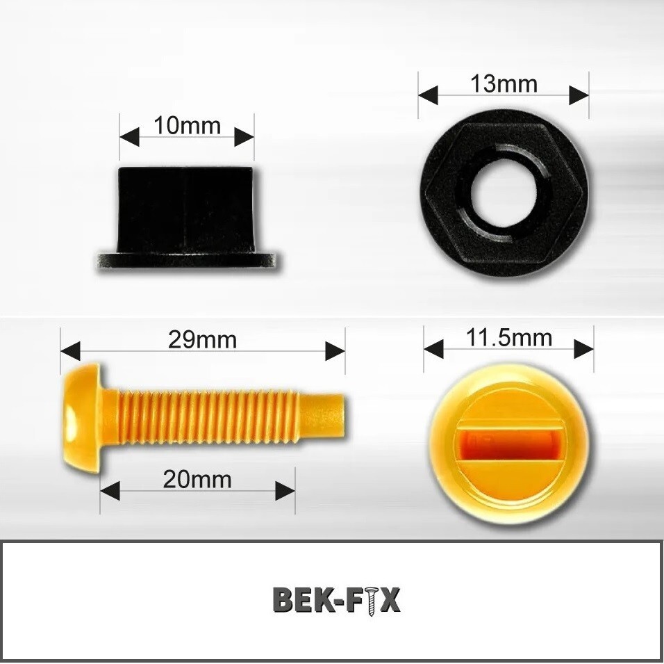 Number Plate Fitting Kit Plastic Nuts & Screws 4 Black 4 Yellow 8 Black ...