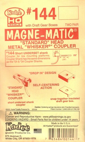 HO Scale Kadee #144 Whisker Metal Couplers w/Short 1/4" Underset Shank ...