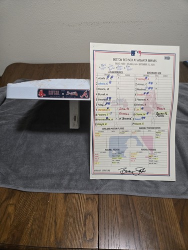 Red Sox vs Atlanta Braves Game-Used Base & Line-Up Card 9/25/2020 Acuna ...