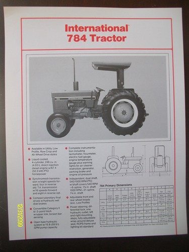 Rare Vintage Original IH International Harvester 784 Tractor Spec Sheet ...