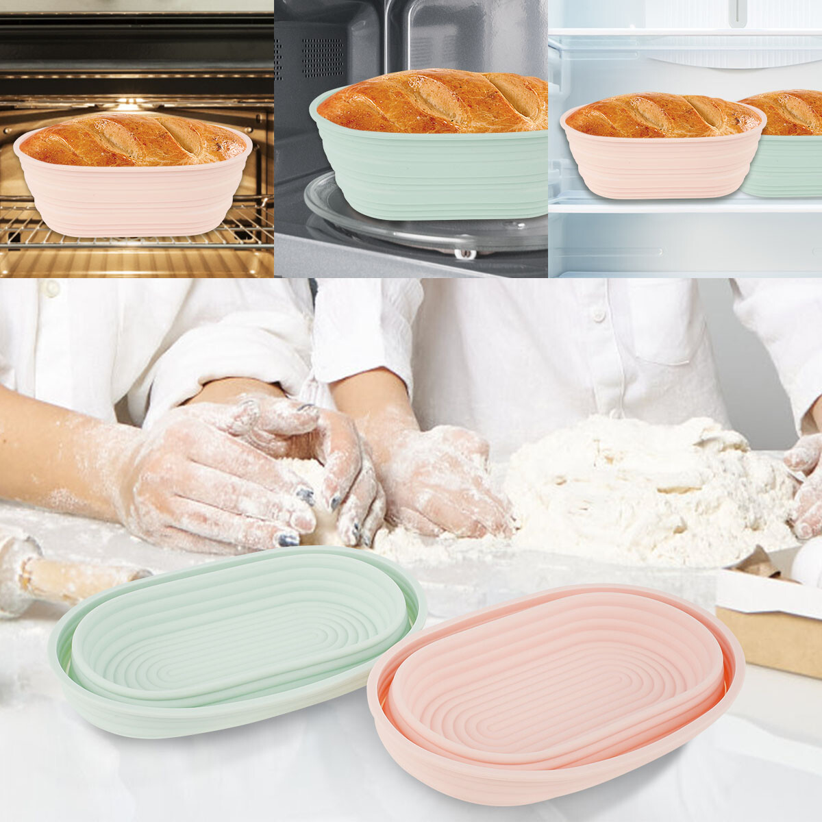 2Pcs Bread Proofing Basket Silicone Oval Dough Proofing Box Bread ...