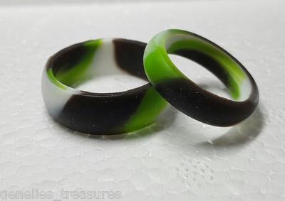 White Lt Green Black/Brown Silicone Military Women Men Wedding Ring ...