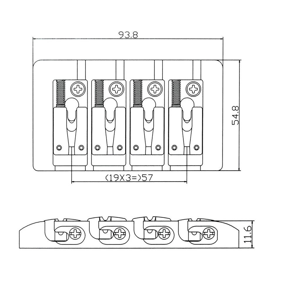 4 String Bass Bridge A Style Top Load and String Through Body Tailpiece ...
