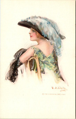 ARTIST SIGNED ILLUSTRATION - DITZLER - BEAUTIFUL GIBSON GIRL IN HAT ...