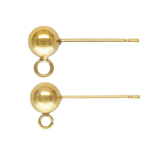 2 Pairs 14K Gold Filled Ball Earring Posts w/ Open or Closed Jump Ring ...